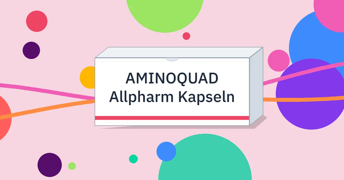 Symbolbild: Packung mit der Aufschrift AMINOQUAD Allpharm Kapseln (PZN 16850580) – Verfügbarkeit und Bezug in Apotheken in Frankfurt am Main