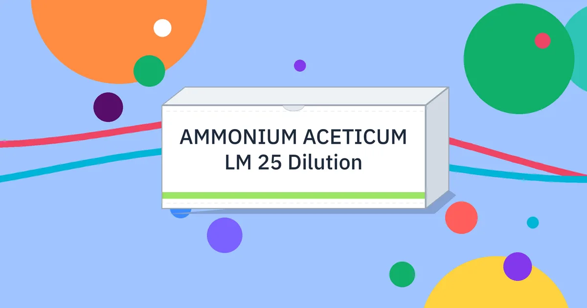 Symbolbild: Packung mit der Aufschrift AMMONIUM ACETICUM LM 25 Dilution (PZN 13319619) – Verfügbarkeit und Bezug in Apotheken in Frankfurt am Main