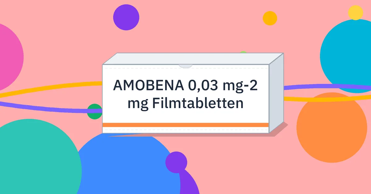 Symbolbild: Packung mit der Aufschrift AMOBENA 0,03 mg-2 mg Filmtabletten (PZN 15432053) – Verfügbarkeit und Bezug in Apotheken in Frankfurt am Main