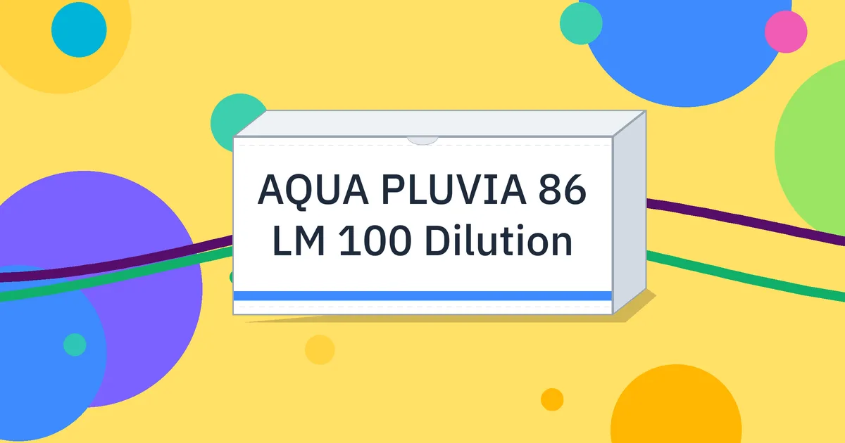 Symbolbild: Packung mit der Aufschrift AQUA PLUVIA 86 LM 100 Dilution (PZN 12766718) – Verfügbarkeit und Bezug in Apotheken in Frankfurt am Main
