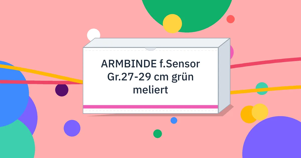 Symbolbild: Packung mit der Aufschrift ARMBINDE f.Sensor Gr.27-29 cm grün meliert (PZN 13917533) – Verfügbarkeit und Bezug in Apotheken in Frankfurt am Main
