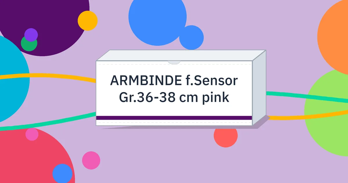 Symbolbild: Packung mit der Aufschrift ARMBINDE f.Sensor Gr.36-38 cm pink (PZN 17838291) – Verfügbarkeit und Bezug in Apotheken in Frankfurt am Main