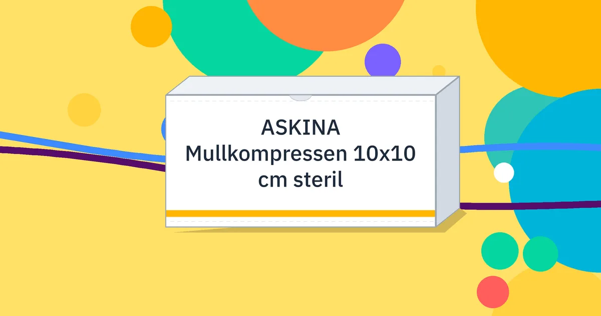 Symbolbild: Packung mit der Aufschrift ASKINA Mullkompressen 10x10 cm steril (PZN 06874444) – Verfügbarkeit und Bezug in Apotheken in Frankfurt am Main