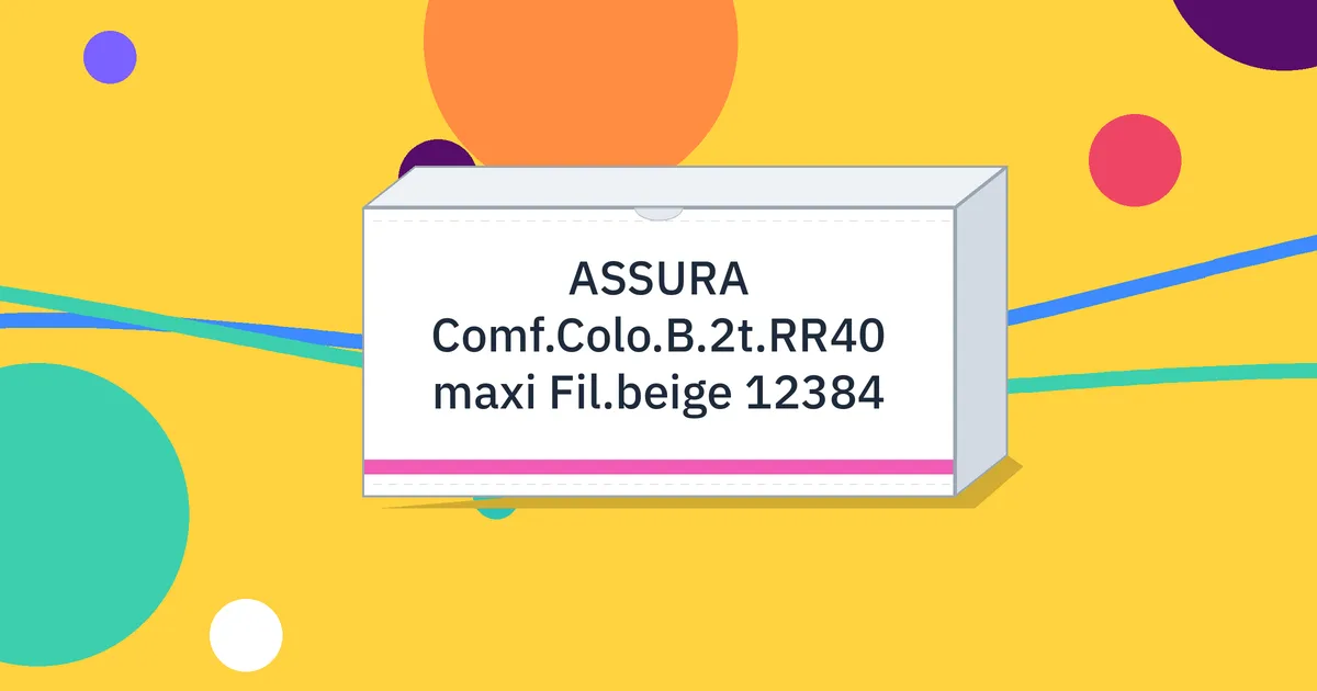 Symbolbild: Packung mit der Aufschrift ASSURA Comf.Colo.B.2t.RR40 maxi Fil.beige 12384 (PZN 00742173) – Verfügbarkeit und Bezug in Apotheken in Frankfurt am Main