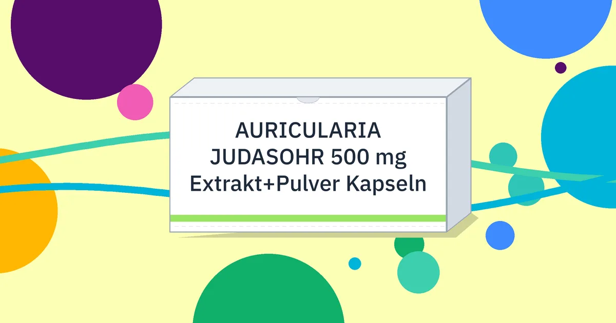 Symbolbild: Packung mit der Aufschrift AURICULARIA JUDASOHR 500 mg Extrakt+Pulver Kapseln (PZN 10296510) – Verfügbarkeit und Bezug in Apotheken in Frankfurt am Main
