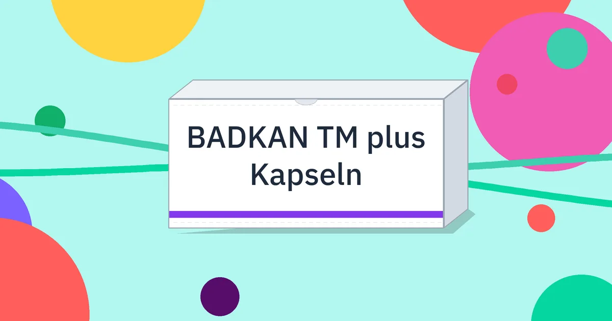 Symbolbild: Packung mit der Aufschrift BADKAN TM plus Kapseln (PZN 16758696) – Verfügbarkeit und Bezug in Apotheken in Frankfurt am Main