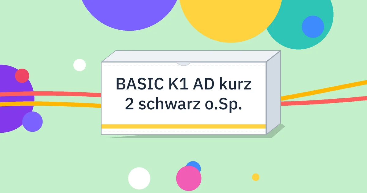 Symbolbild: Packung mit der Aufschrift BASIC K1 AD kurz 2 schwarz o.Sp. (PZN 20257304) – Verfügbarkeit und Bezug in Apotheken in Frankfurt am Main
