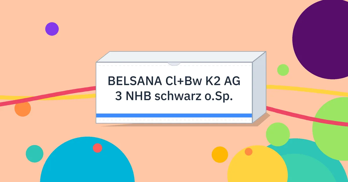 Symbolbild: Packung mit der Aufschrift BELSANA Cl+Bw K2 AG 3 NHB schwarz o.Sp. (PZN 12243446) – Verfügbarkeit und Bezug in Apotheken in Frankfurt am Main