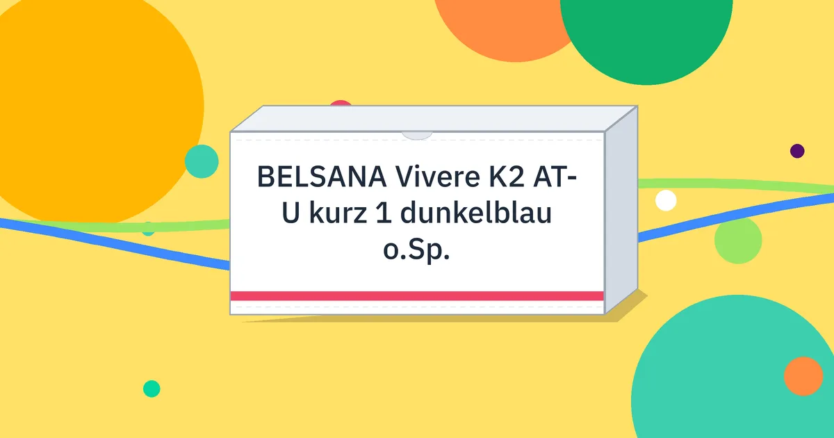 Symbolbild: Packung mit der Aufschrift BELSANA Vivere K2 AT-U kurz 1 dunkelblau o.Sp. (PZN 12183201) – Verfügbarkeit und Bezug in Apotheken in Frankfurt am Main