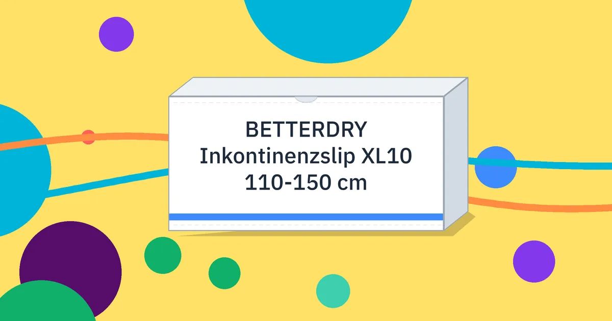 Symbolbild: Packung mit der Aufschrift BETTERDRY Inkontinenzslip XL10 110-150 cm (PZN 15617924) – Verfügbarkeit und Bezug in Apotheken in Frankfurt am Main