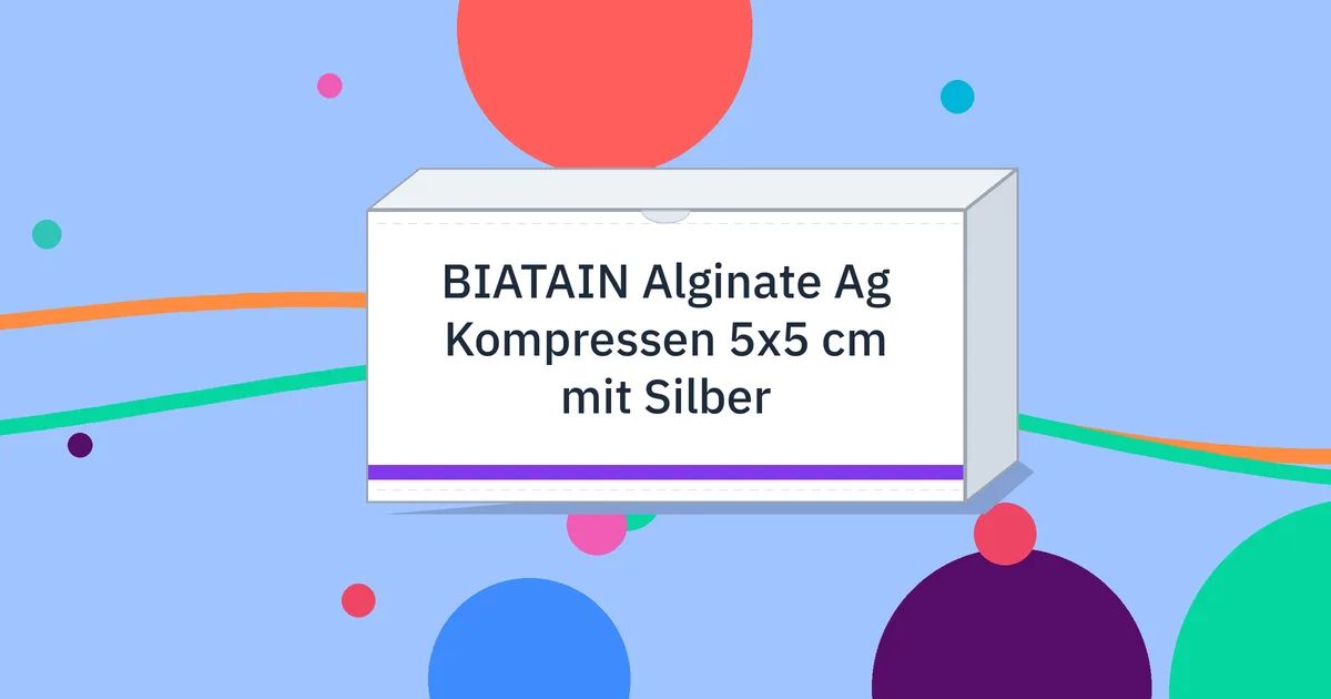 Symbolbild: Packung mit der Aufschrift BIATAIN Alginate Ag Kompressen 5x5 cm mit Silber (PZN 19223464) – Verfügbarkeit und Bezug in Apotheken in Frankfurt am Main