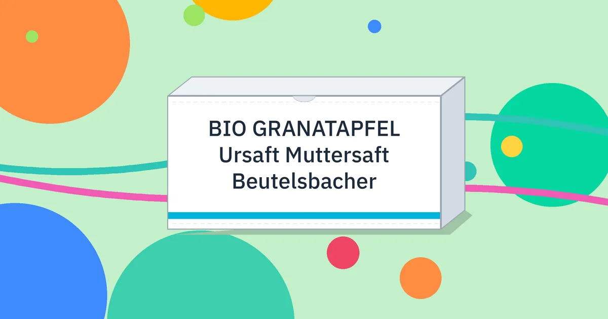 Symbolbild: Packung mit der Aufschrift BIO GRANATAPFEL Ursaft Muttersaft Beutelsbacher (PZN 20597690) – Verfügbarkeit und Bezug in Apotheken in Frankfurt am Main
