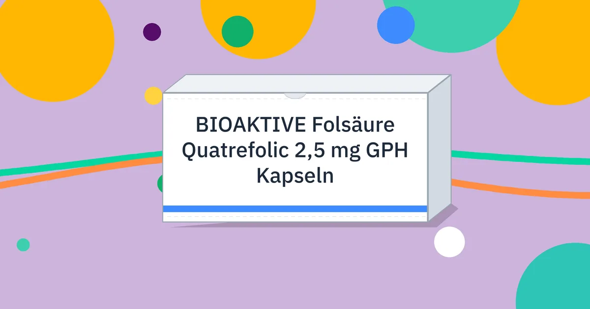 Symbolbild: Packung mit der Aufschrift BIOAKTIVE Folsäure Quatrefolic 2,5 mg GPH Kapseln (PZN 18310505) – Verfügbarkeit und Bezug in Apotheken in Frankfurt am Main