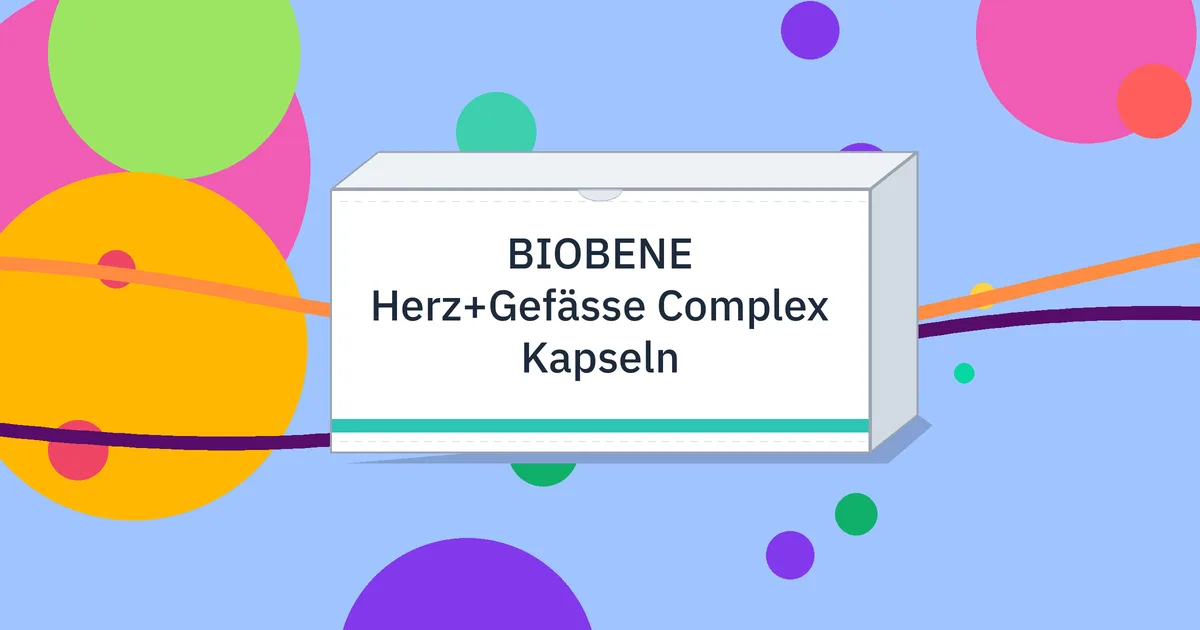 Symbolbild: Packung mit der Aufschrift BIOBENE Herz+Gefässe Complex Kapseln (PZN 16382601) – Verfügbarkeit und Bezug in Apotheken in Frankfurt am Main