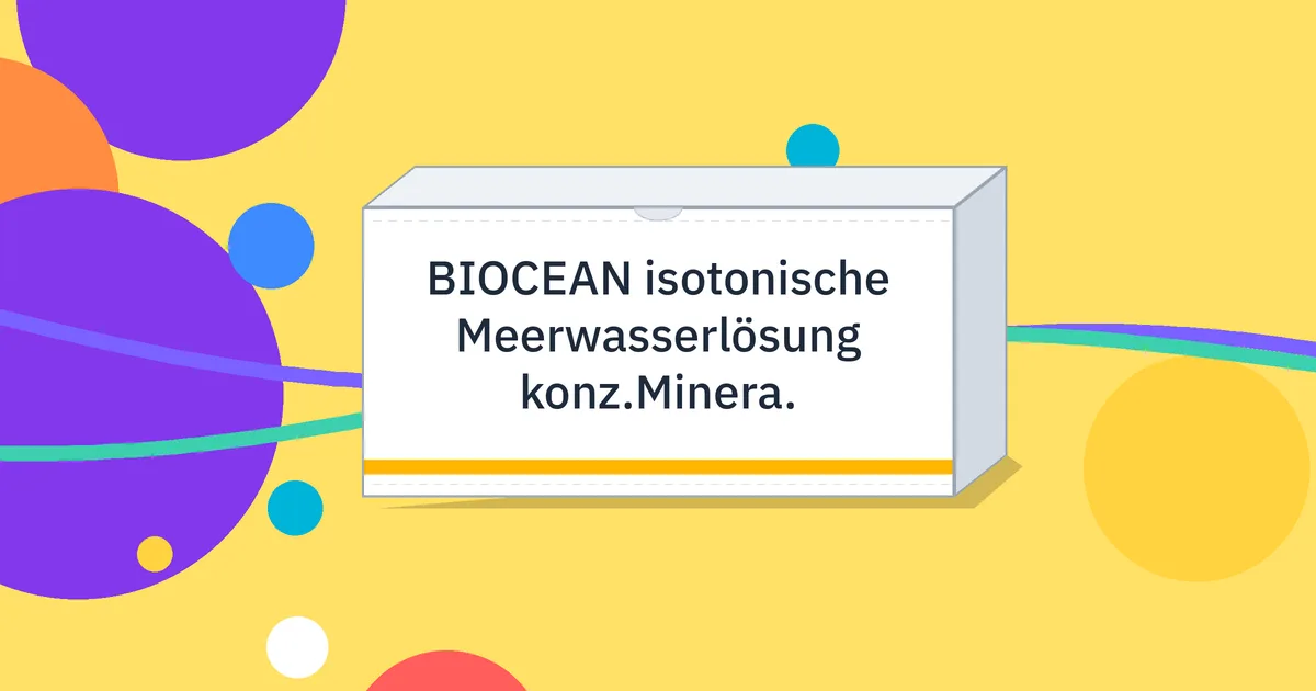 Symbolbild: Packung mit der Aufschrift BIOCEAN isotonische Meerwasserlösung konz.Minera. (PZN 16939481) – Verfügbarkeit und Bezug in Apotheken in Frankfurt am Main