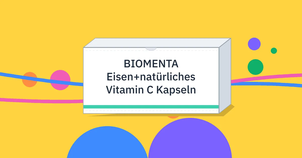 Symbolbild: Packung mit der Aufschrift BIOMENTA Eisen+natürliches Vitamin C Kapseln (PZN 19552908) – Verfügbarkeit und Bezug in Apotheken in Frankfurt am Main