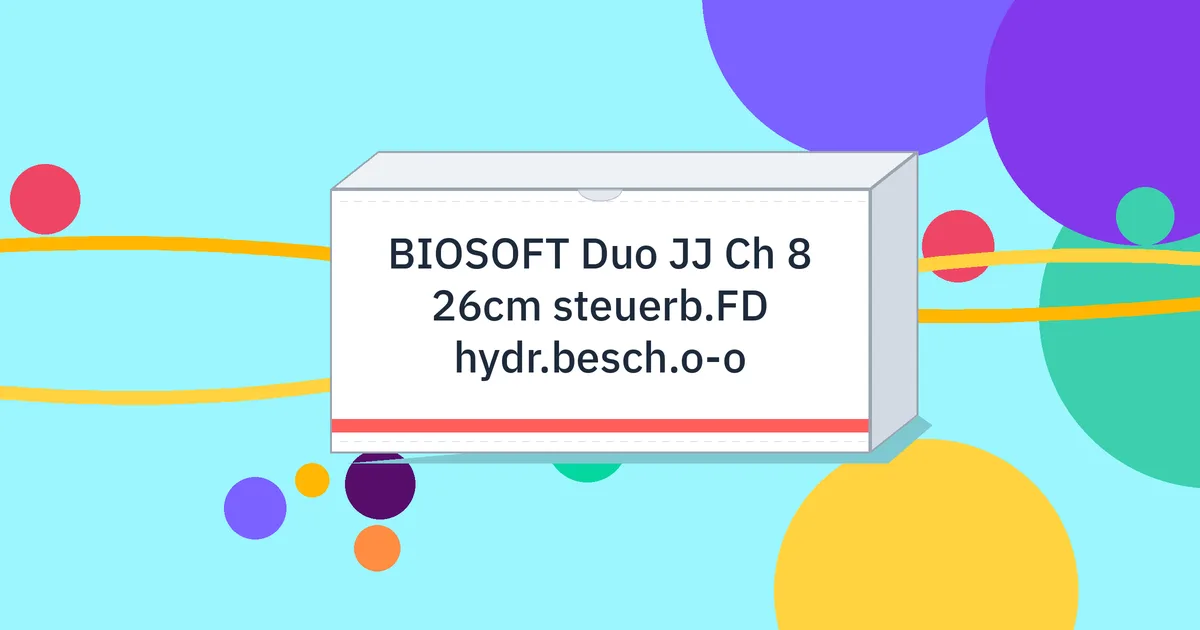Symbolbild: Packung mit der Aufschrift BIOSOFT Duo JJ Ch 8 26cm steuerb.FD hydr.besch.o-o (PZN 17509972) – Verfügbarkeit und Bezug in Apotheken in Frankfurt am Main