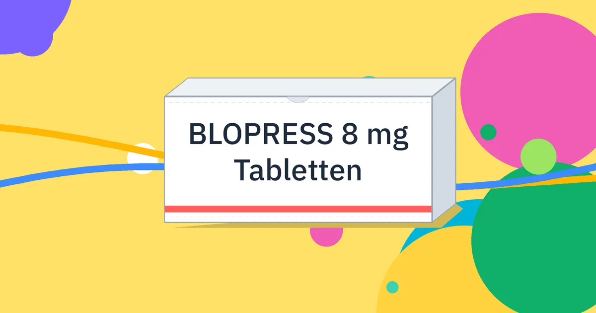 Symbolbild: Packung mit der Aufschrift BLOPRESS 8 mg Tabletten (PZN 08625113) – Verfügbarkeit und Bezug in Apotheken in Frankfurt am Main
