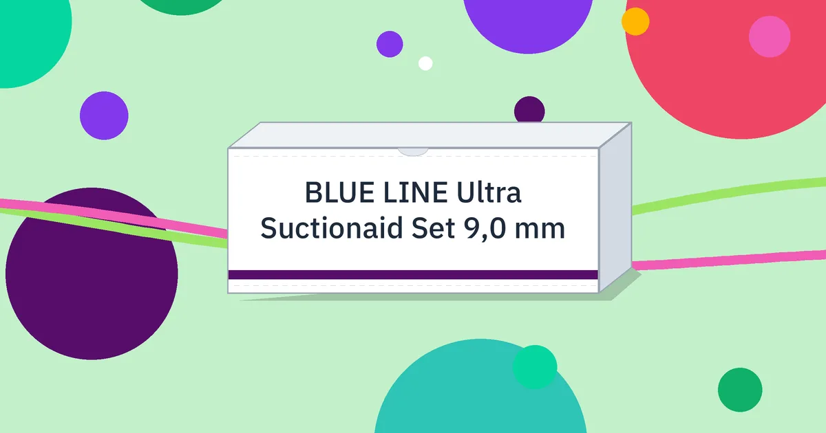 Symbolbild: Packung mit der Aufschrift BLUE LINE Ultra Suctionaid Set 9,0 mm (PZN 02189711) – Verfügbarkeit und Bezug in Apotheken in Frankfurt am Main