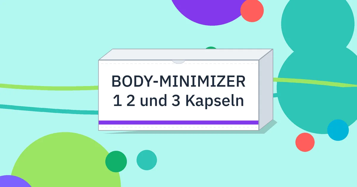 Symbolbild: Packung mit der Aufschrift BODY-MINIMIZER 1 2 und 3 Kapseln (PZN 16515485) – Verfügbarkeit und Bezug in Apotheken in Frankfurt am Main