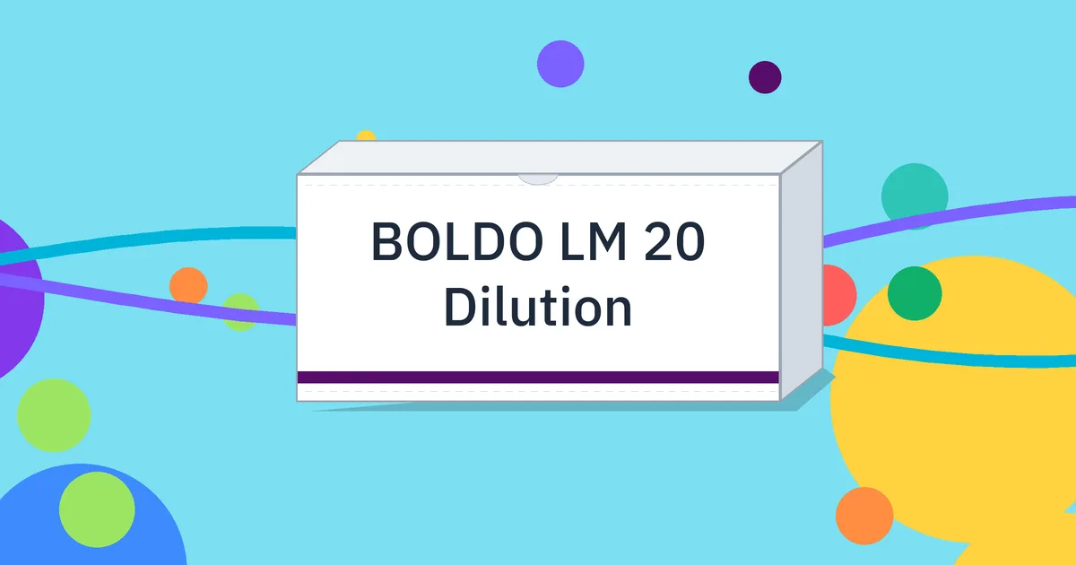 Symbolbild: Packung mit der Aufschrift BOLDO LM 20 Dilution (PZN 13390540) – Verfügbarkeit und Bezug in Apotheken in Frankfurt am Main
