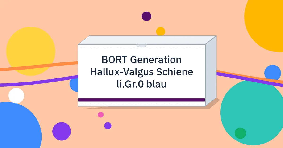 Symbolbild: Packung mit der Aufschrift BORT Generation Hallux-Valgus Schiene li.Gr.0 blau (PZN 15256679) – Verfügbarkeit und Bezug in Apotheken in Frankfurt am Main