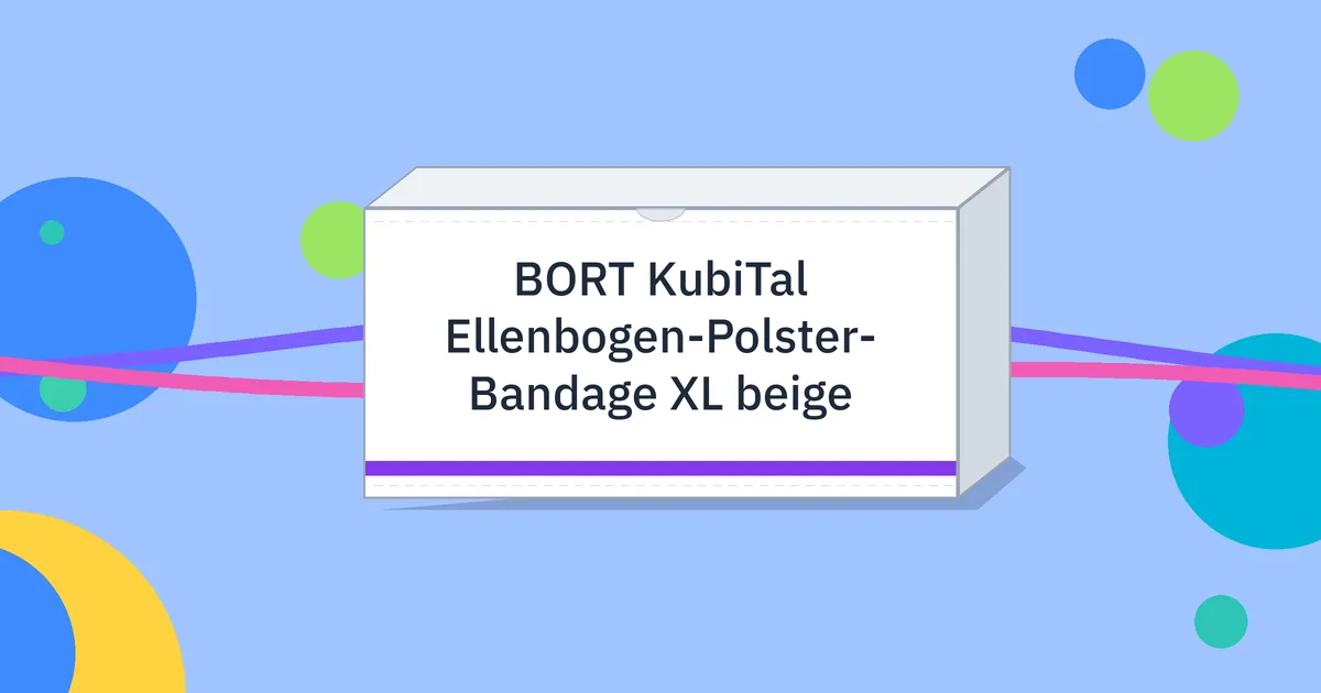 Symbolbild: Packung mit der Aufschrift BORT KubiTal Ellenbogen-Polster-Bandage XL beige (PZN 00221563) – Verfügbarkeit und Bezug in Apotheken in Frankfurt am Main