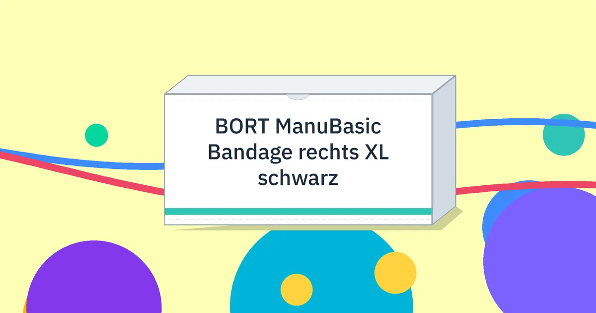 Symbolbild: Packung mit der Aufschrift BORT ManuBasic Bandage rechts XL schwarz (PZN 02759462) – Verfügbarkeit und Bezug in Apotheken in Frankfurt am Main