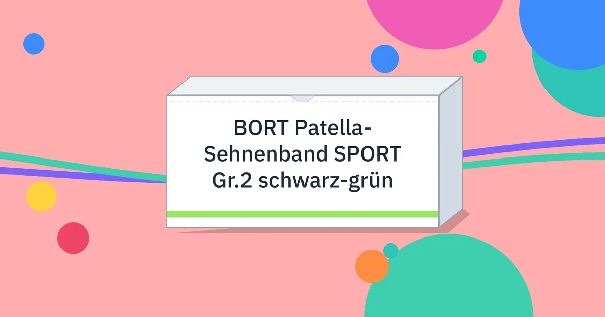 Symbolbild: Packung mit der Aufschrift BORT Patella-Sehnenband SPORT Gr.2 schwarz-grün (PZN 10995001) – Verfügbarkeit und Bezug in Apotheken in Frankfurt am Main