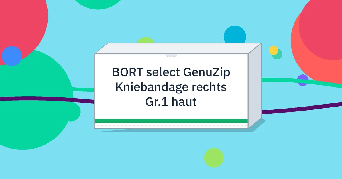 Symbolbild: Packung mit der Aufschrift BORT select GenuZip Kniebandage rechts Gr.1 haut (PZN 16844266) – Verfügbarkeit und Bezug in Apotheken in Frankfurt am Main