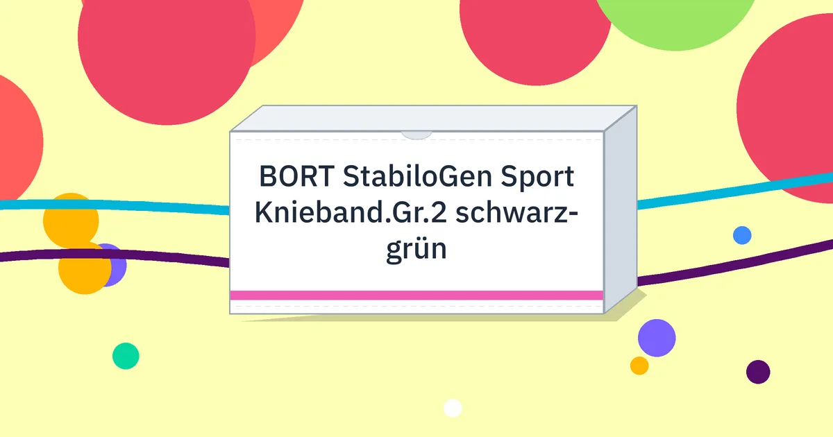 Symbolbild: Packung mit der Aufschrift BORT StabiloGen Sport Knieband.Gr.2 schwarz-grün (PZN 16846696) – Verfügbarkeit und Bezug in Apotheken in Frankfurt am Main