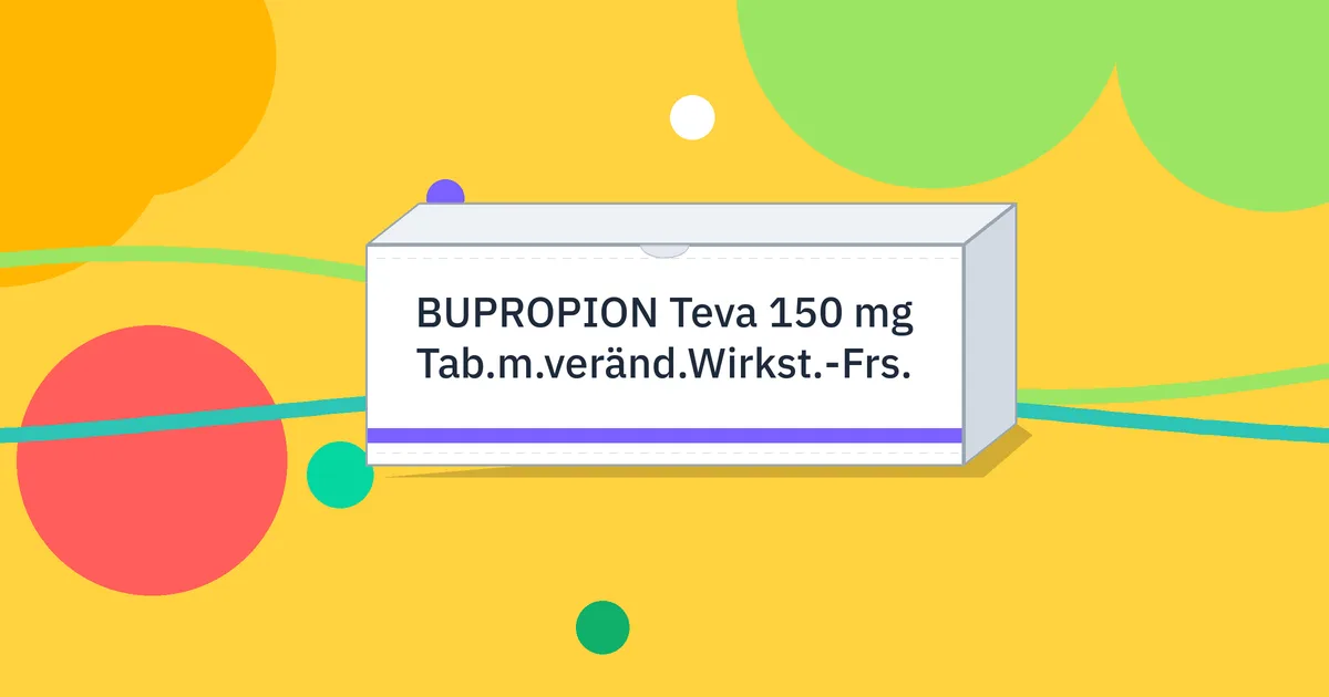 Symbolbild: Packung mit der Aufschrift BUPROPION Teva 150 mg Tab.m.veränd.Wirkst.-Frs. (PZN 18758298) – Verfügbarkeit und Bezug in Apotheken in Frankfurt am Main