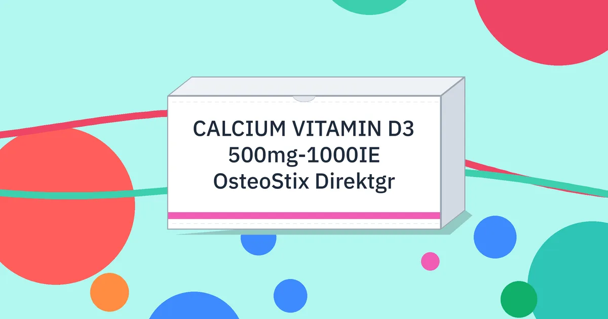 Symbolbild: Packung mit der Aufschrift CALCIUM VITAMIN D3 500mg-1000IE OsteoStix Direktgr (PZN 19123389) – Verfügbarkeit und Bezug in Apotheken in Frankfurt am Main
