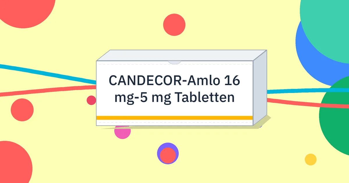 Symbolbild: Packung mit der Aufschrift CANDECOR-Amlo 16 mg-5 mg Tabletten (PZN 13502223) – Verfügbarkeit und Bezug in Apotheken in Frankfurt am Main