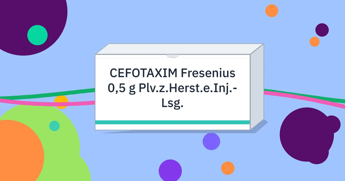 Symbolbild: Packung mit der Aufschrift CEFOTAXIM Fresenius 0,5 g Plv.z.Herst.e.Inj.-Lsg. (PZN 01567565) – Verfügbarkeit und Bezug in Apotheken in Frankfurt am Main