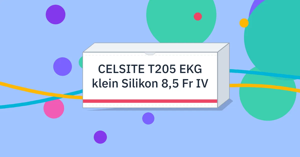Symbolbild: Packung mit der Aufschrift CELSITE T205 EKG klein Silikon 8,5 Fr IV (PZN 10990535) – Verfügbarkeit und Bezug in Apotheken in Frankfurt am Main