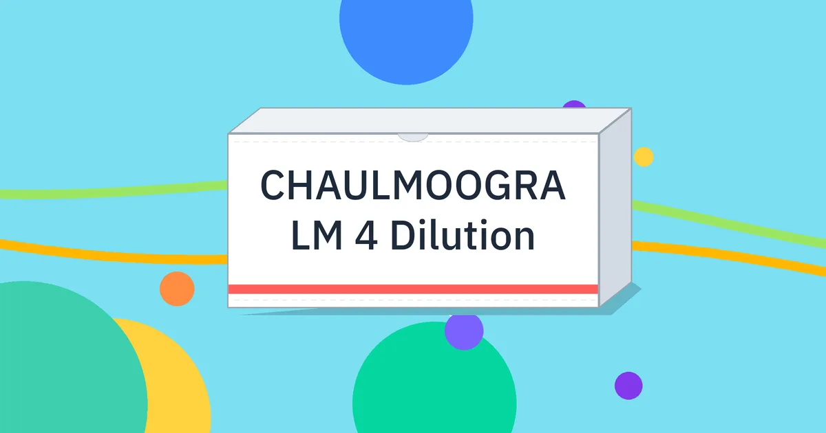 Symbolbild: Packung mit der Aufschrift CHAULMOOGRA LM 4 Dilution (PZN 13438873) – Verfügbarkeit und Bezug in Apotheken in Frankfurt am Main