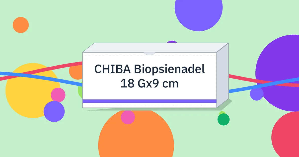 Symbolbild: Packung mit der Aufschrift CHIBA Biopsienadel 18 Gx9 cm (PZN 00295308) – Verfügbarkeit und Bezug in Apotheken in Frankfurt am Main