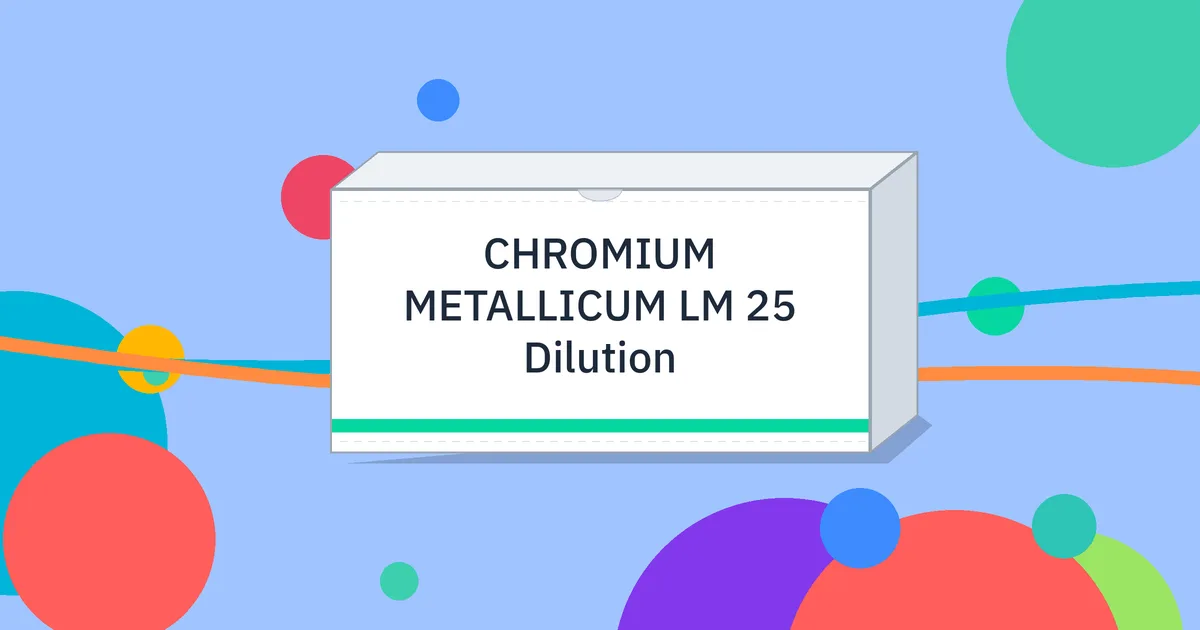 Symbolbild: Packung mit der Aufschrift CHROMIUM METALLICUM LM 25 Dilution (PZN 12817953) – Verfügbarkeit und Bezug in Apotheken in Frankfurt am Main