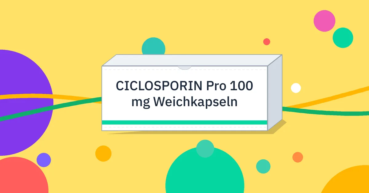 Symbolbild: Packung mit der Aufschrift CICLOSPORIN Pro 100 mg Weichkapseln (PZN 19264919) – Verfügbarkeit und Bezug in Apotheken in Frankfurt am Main