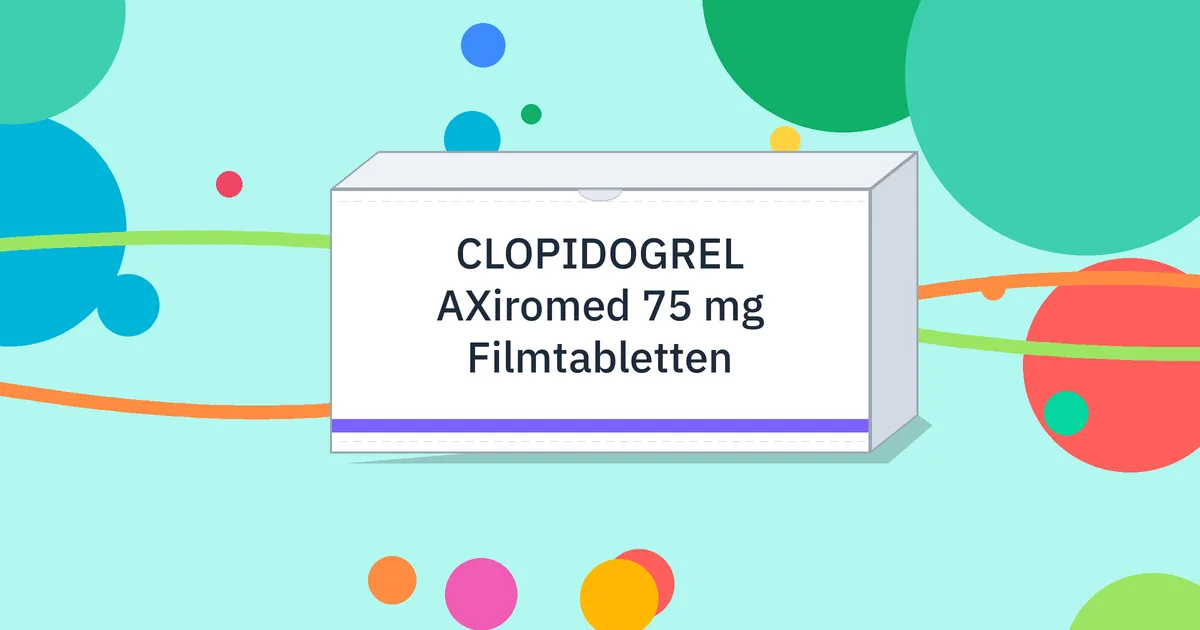 Symbolbild: Packung mit der Aufschrift CLOPIDOGREL AXiromed 75 mg Filmtabletten (PZN 18488373) – Verfügbarkeit und Bezug in Apotheken in Frankfurt am Main