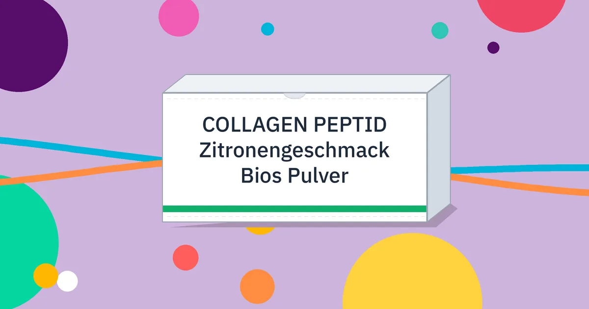 Symbolbild: Packung mit der Aufschrift COLLAGEN PEPTID Zitronengeschmack Bios Pulver (PZN 19207028) – Verfügbarkeit und Bezug in Apotheken in Frankfurt am Main