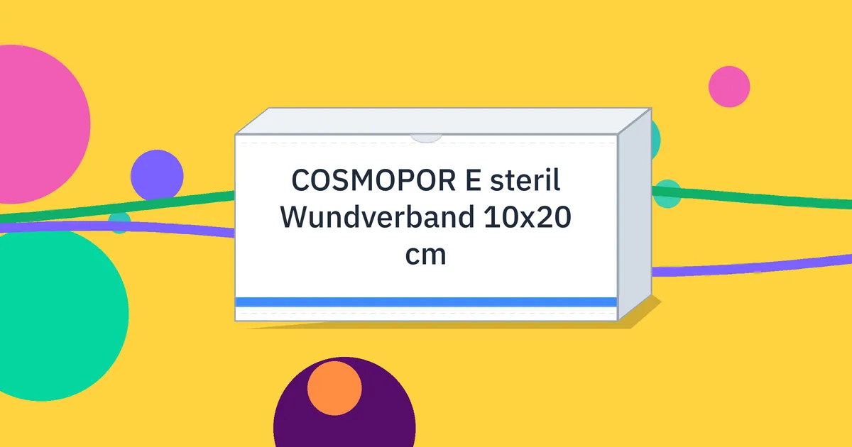 Symbolbild: Packung mit der Aufschrift COSMOPOR E steril Wundverband 10x20 cm (PZN 19143854) – Verfügbarkeit und Bezug in Apotheken in Frankfurt am Main