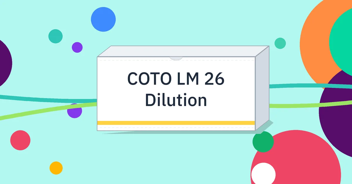 Symbolbild: Packung mit der Aufschrift COTO LM 26 Dilution (PZN 13455535) – Verfügbarkeit und Bezug in Apotheken in Frankfurt am Main