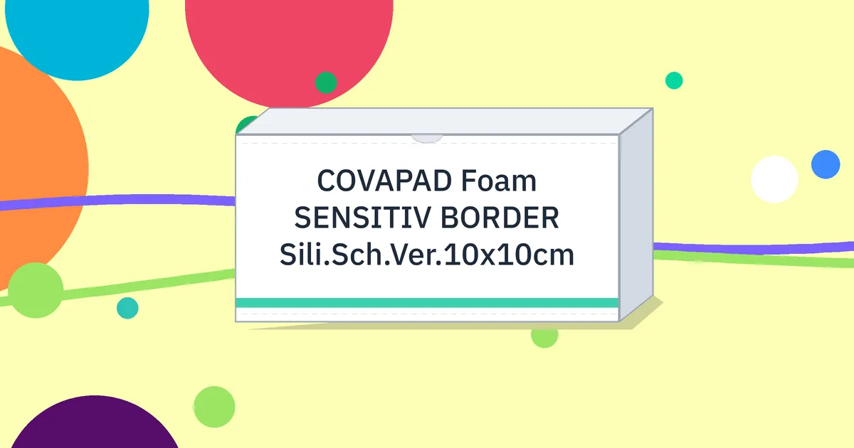 Symbolbild: Packung mit der Aufschrift COVAPAD Foam SENSITIV BORDER Sili.Sch.Ver.10x10cm (PZN 19223033) – Verfügbarkeit und Bezug in Apotheken in Frankfurt am Main