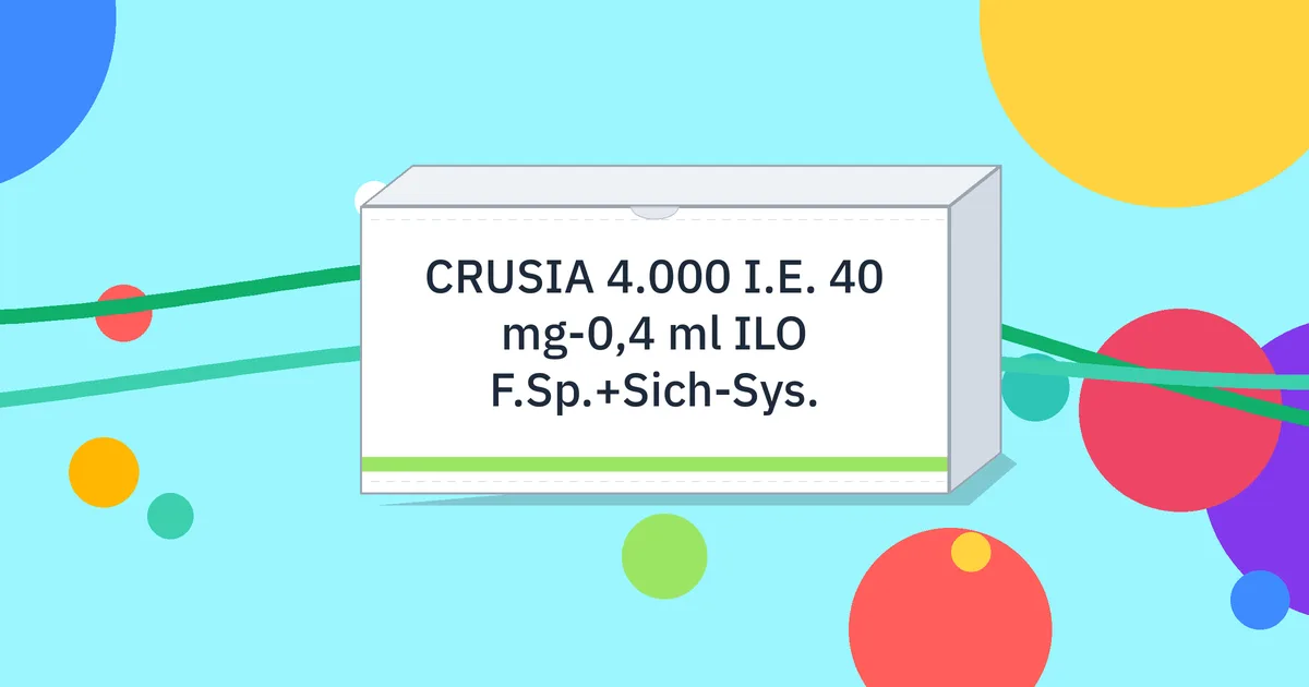 Symbolbild: Packung mit der Aufschrift CRUSIA 4.000 I.E. 40 mg-0,4 ml ILO F.Sp.+Sich-Sys. (PZN 15861742) – Verfügbarkeit und Bezug in Apotheken in Frankfurt am Main