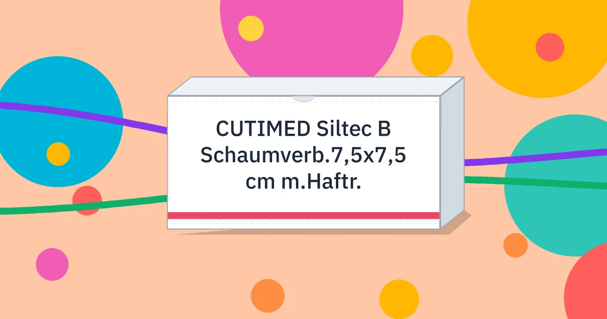 Symbolbild: Packung mit der Aufschrift CUTIMED Siltec B Schaumverb.7,5x7,5 cm m.Haftr. (PZN 17433849) – Verfügbarkeit und Bezug in Apotheken in Frankfurt am Main