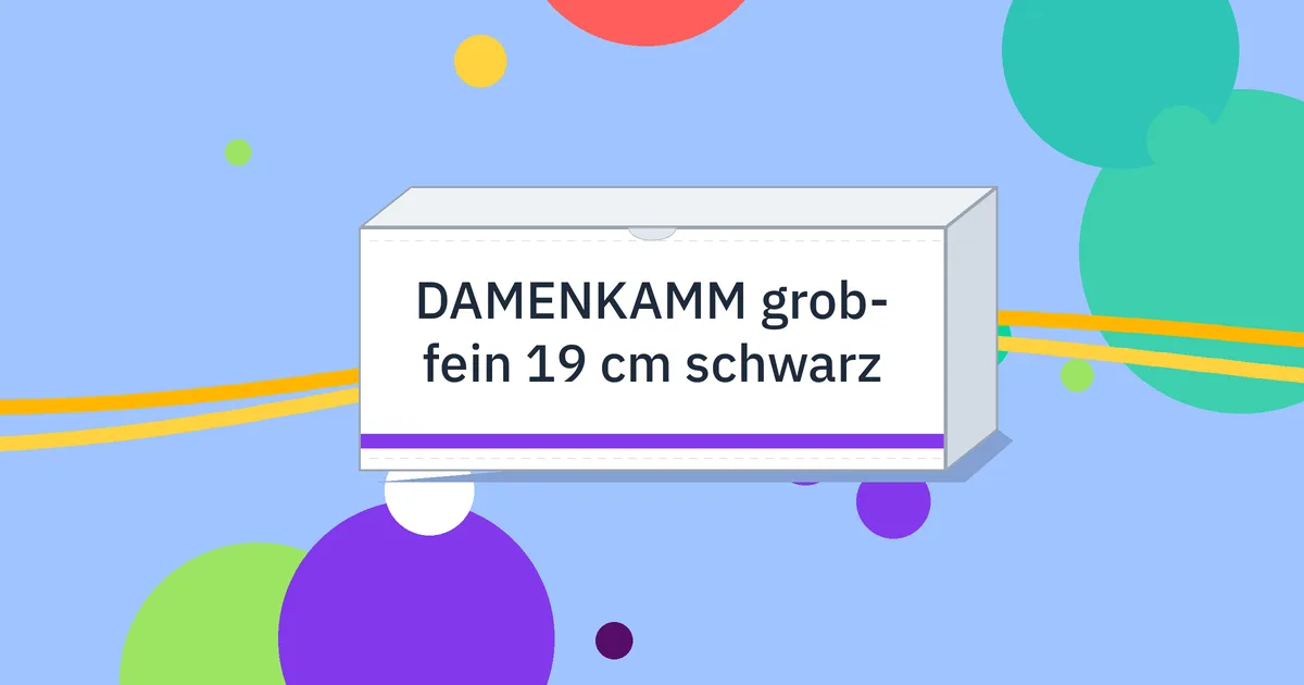 Symbolbild: Packung mit der Aufschrift DAMENKAMM grob-fein 19 cm schwarz (PZN 09720925) – Verfügbarkeit und Bezug in Apotheken in Frankfurt am Main