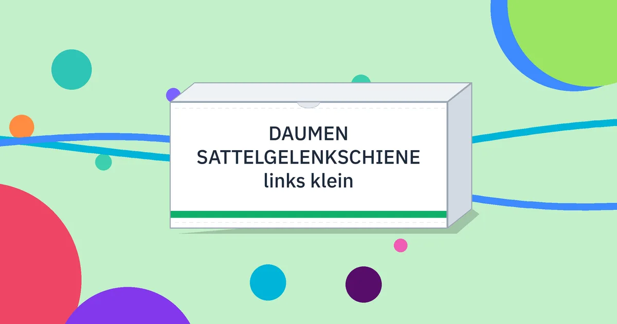 Symbolbild: Packung mit der Aufschrift DAUMEN SATTELGELENKSCHIENE links klein (PZN 07504910) – Verfügbarkeit und Bezug in Apotheken in Frankfurt am Main