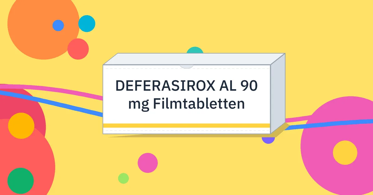 Symbolbild: Packung mit der Aufschrift DEFERASIROX AL 90 mg Filmtabletten (PZN 17482753) – Verfügbarkeit und Bezug in Apotheken in Frankfurt am Main